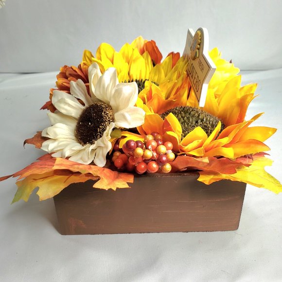 Hand Crafted | Accents | Fall Silk Flower Centerpiece With Sunflowers ...